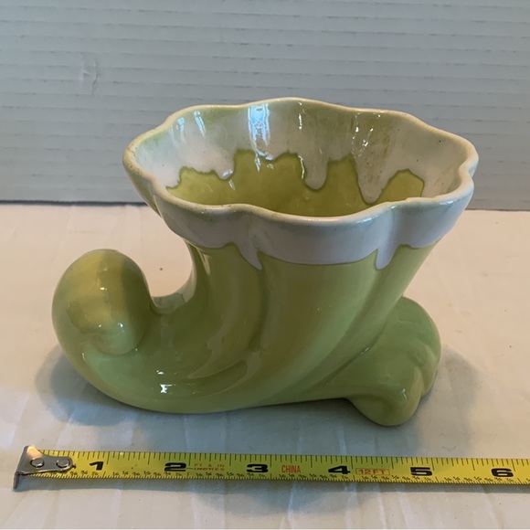 Accents | Vintage Light Green With White Drip Glaze Cornucopia Vase Usa ...